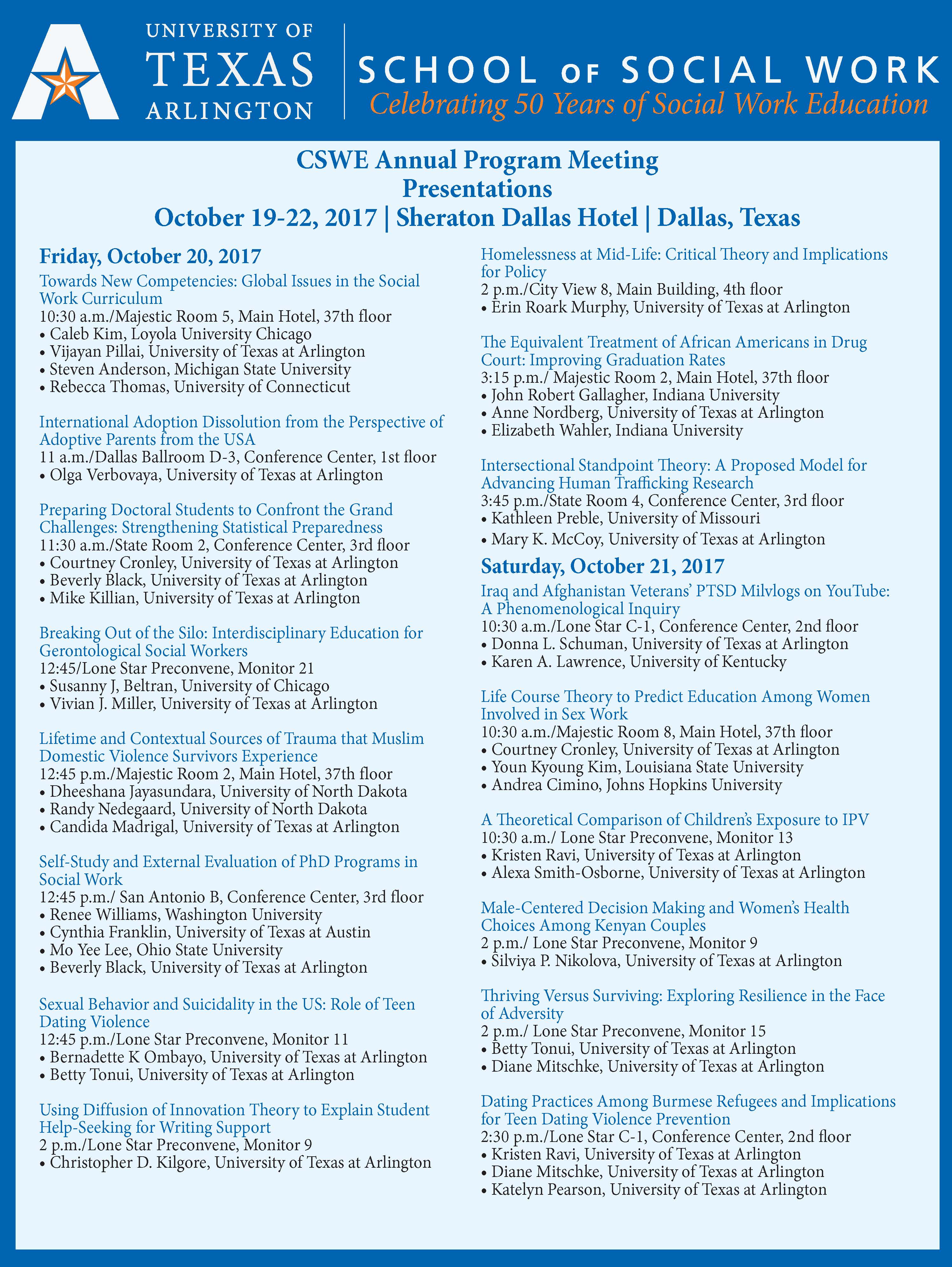 Research Conferences and Presentations - School of Social Work - The ...