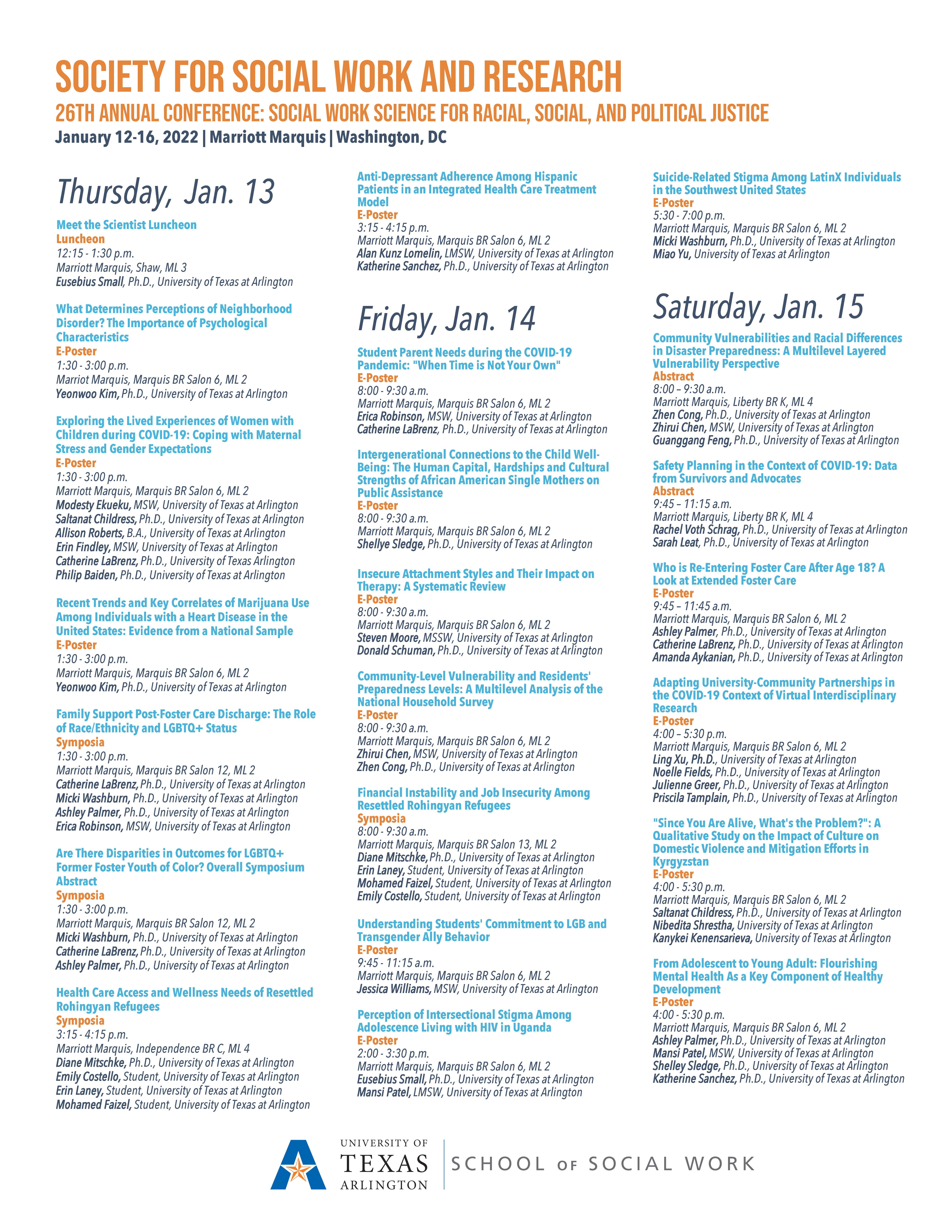 Research Conferences and Presentations - School of Social Work - The ...