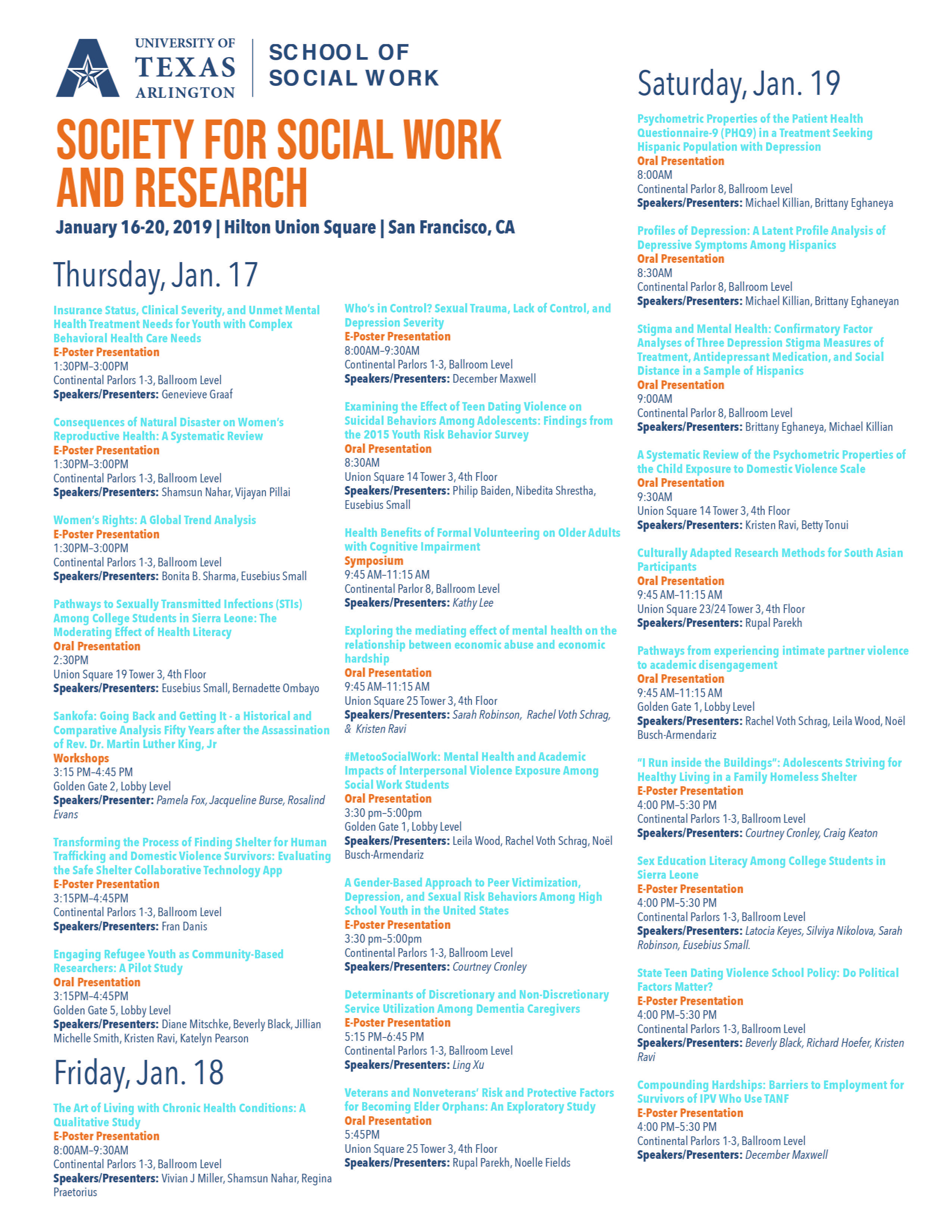 Research Conferences and Presentations - School of Social Work - The ...